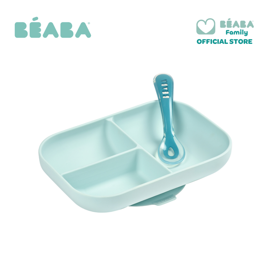 Beaba Silicone Meal Set with Divider + 2nd Age Silicone Spoon | Shopee ...