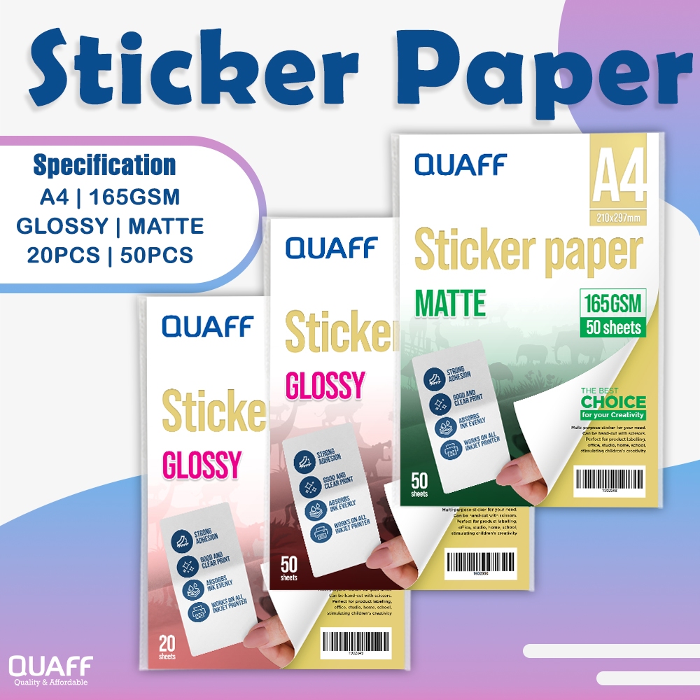 165gsm Quaff Matte/Glossy Sticker Paper A4 Size Inkjet Sticker for ...