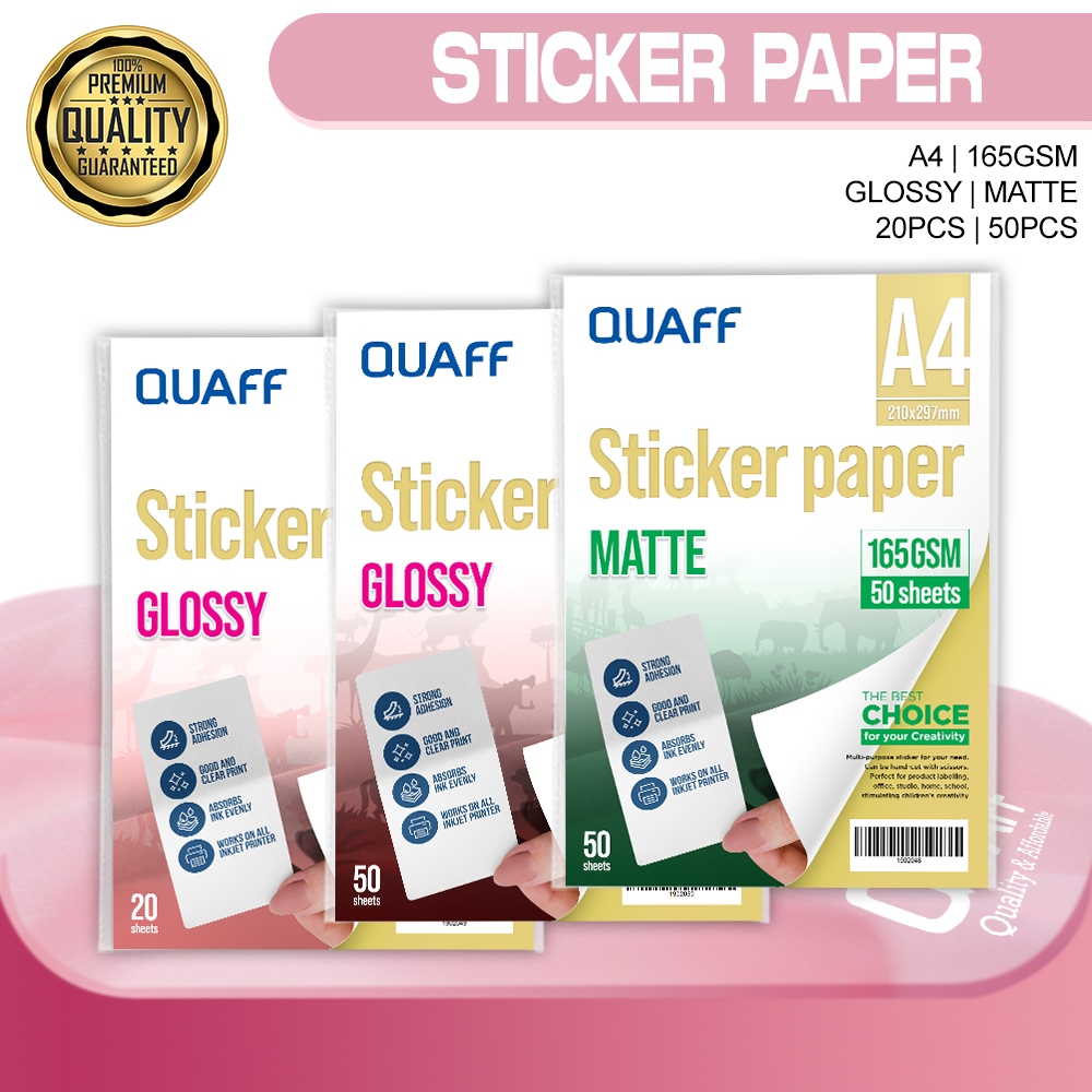 Quaff Photo Inkjet Sticker Paper 165gsm (Matte-50sheets | Glossy-50 ...