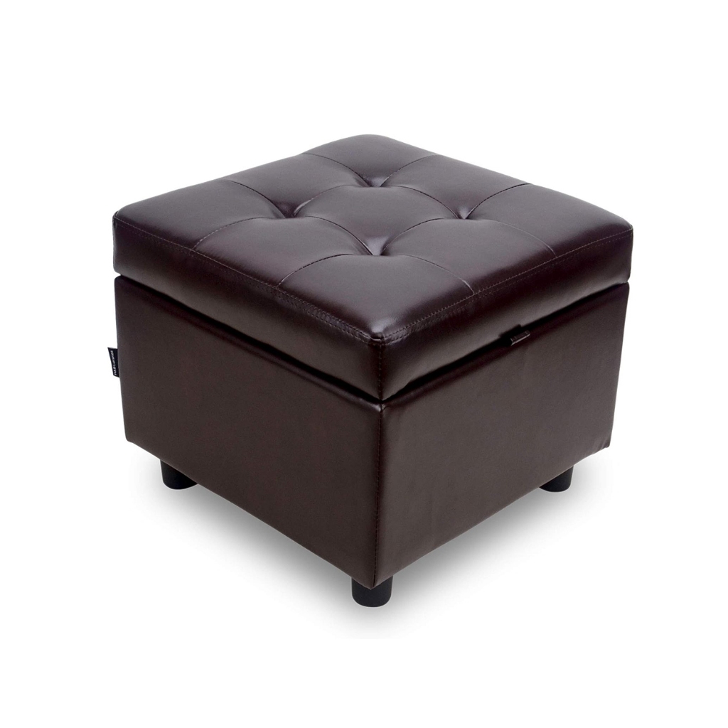 HStex Square Storage Stool with Wood Legs PVC Leather Ottoman with Lid ...