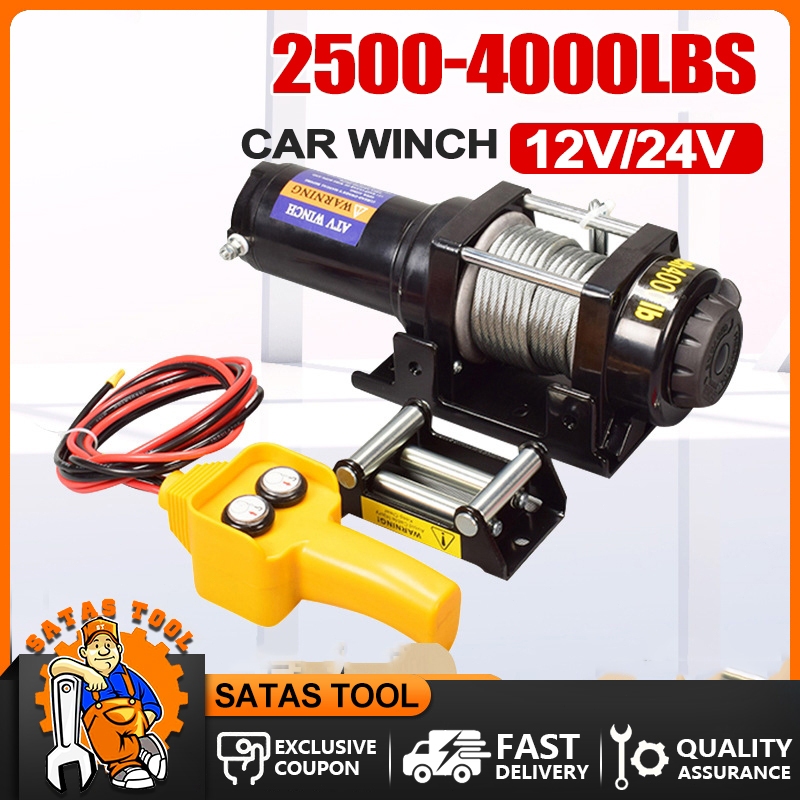 PORTABLE ELECTRIC CAR WINCH 12V/ 24V Lifting Equipment 2000-4000LBS ...