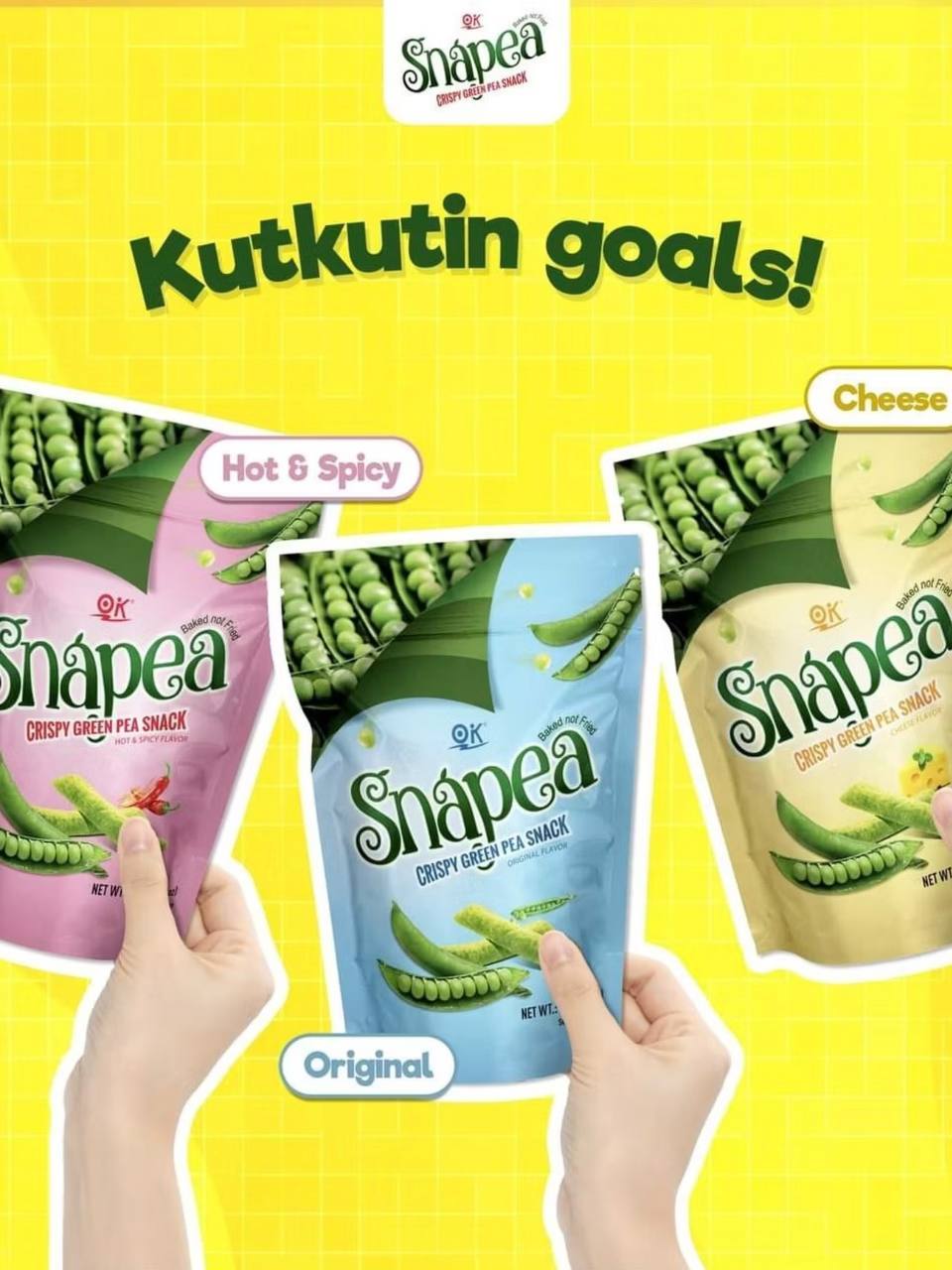 OK Snapea Popcorn Crisps, Original, Cheese, Spicy 108g, Green Pea ...