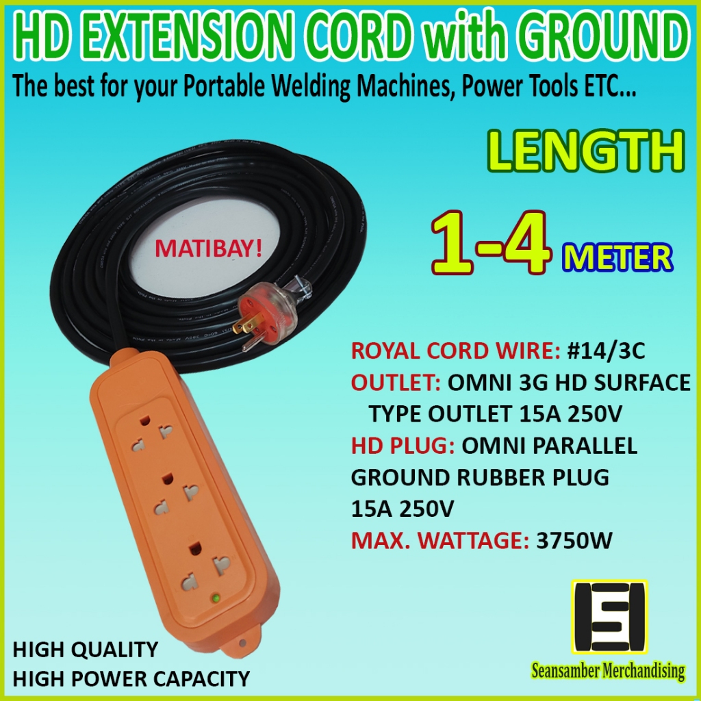 Assembled Heavy Duty Extension Cord with Ground and with Omni HD 3 Gang ...