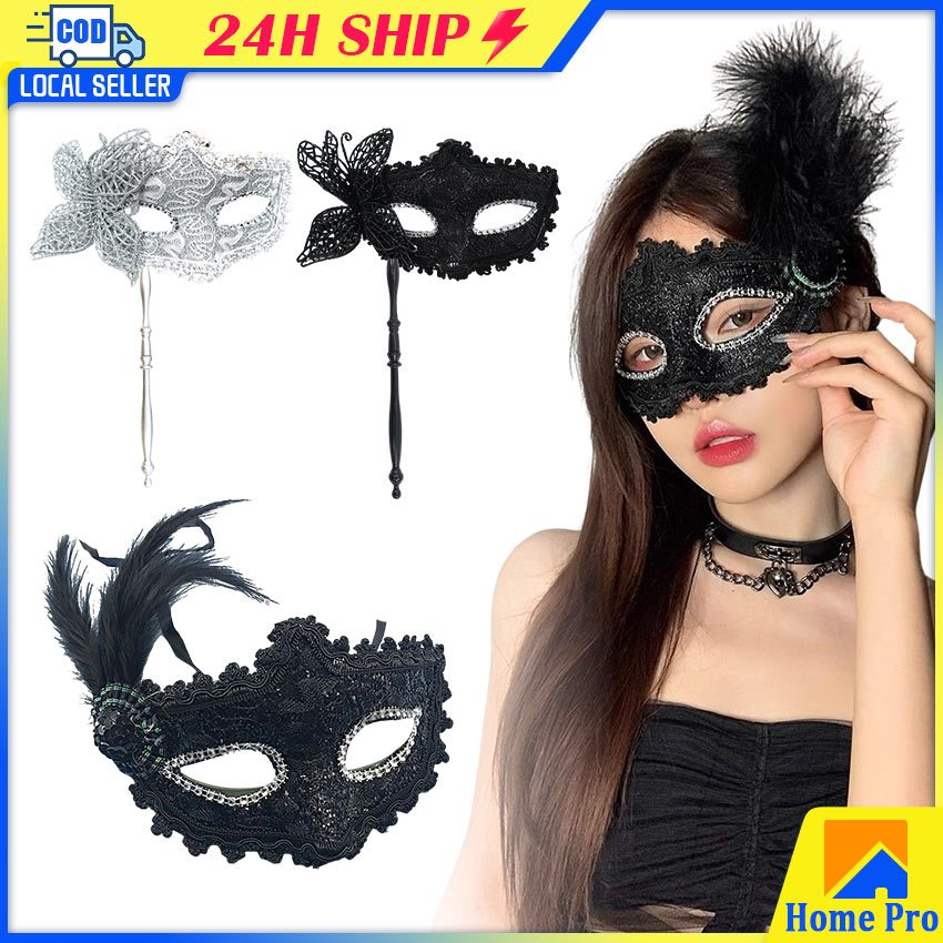 Masquerade Mask With Stick Venetian Mask Decorations For Women ...