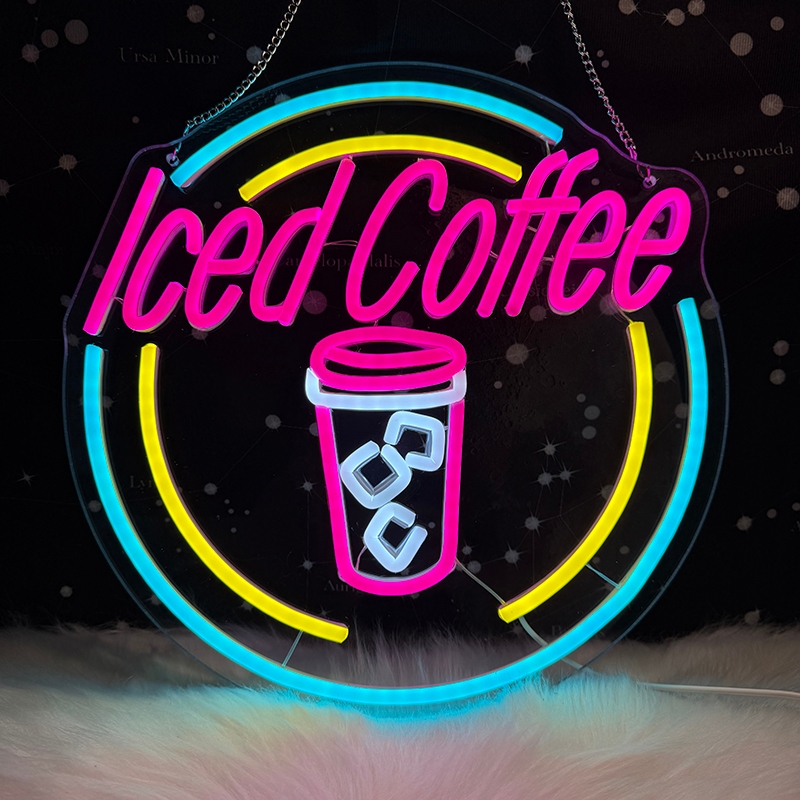 led neon sign iced coffee signage café iced drink shop wall decoration ...