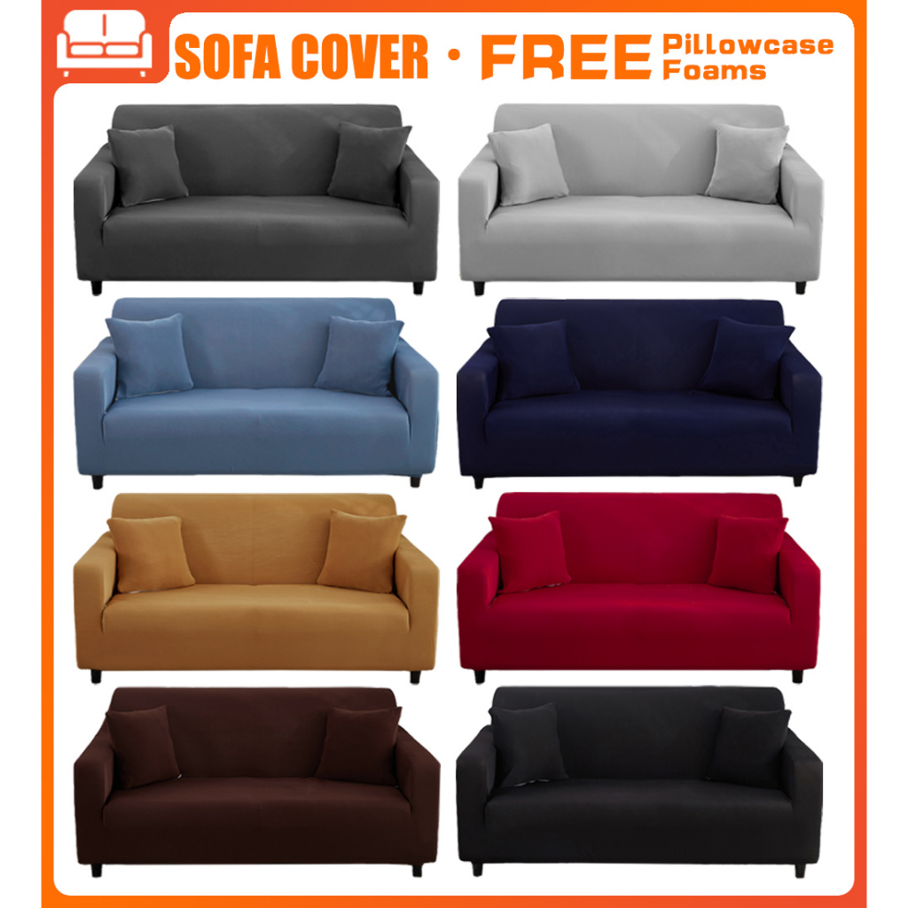 Plain Sofa Cover for 1/2/3/4 Seater Regular or L Shape Sofa Stretch ...