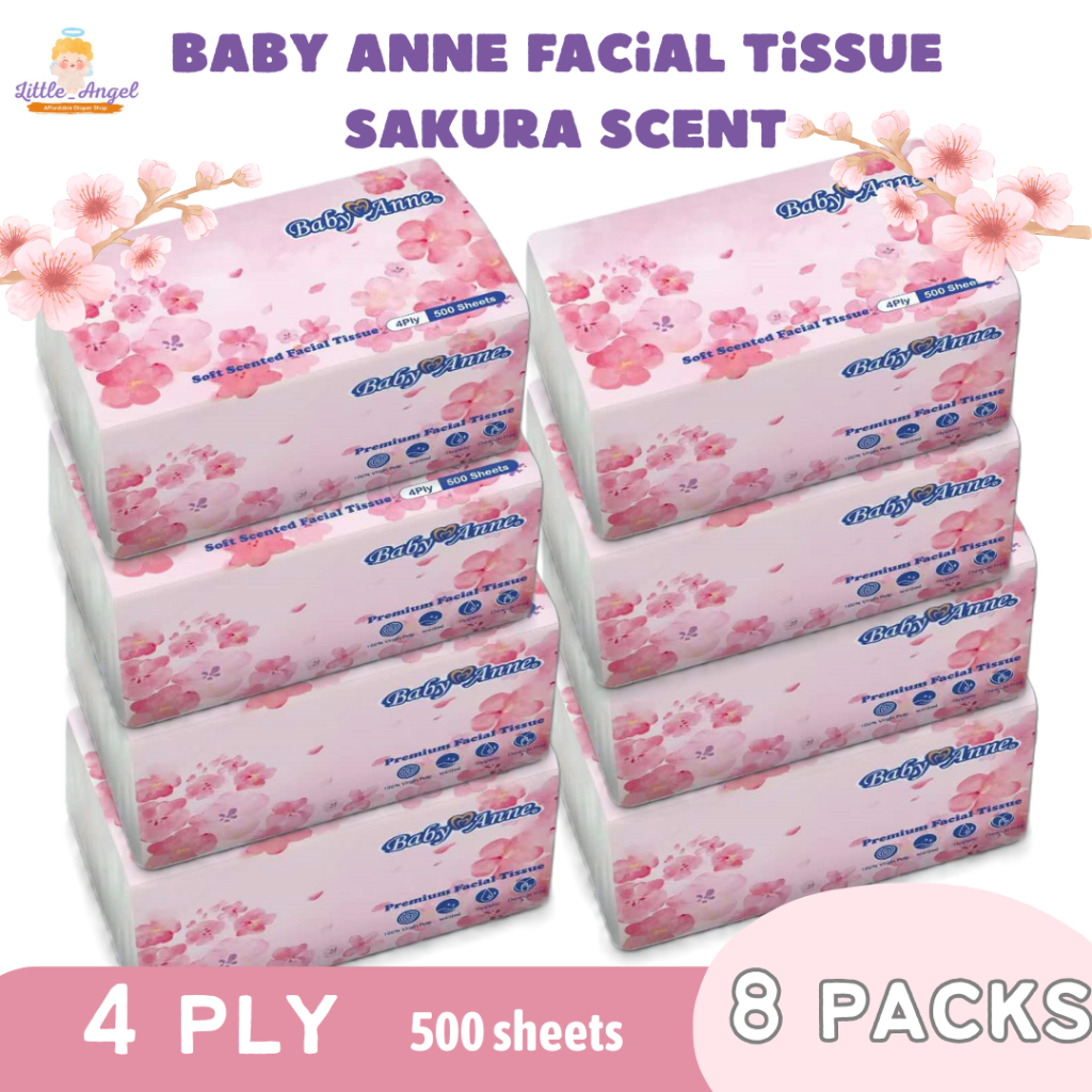 Baby Anne 8 Packs Sakura scent Facial Tissue Paper 4Ply Interfolded ...