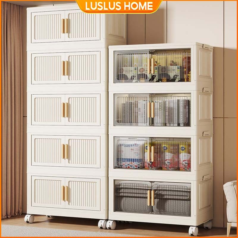 LUS 35-80cm Foldable Storage Cabinet Large Plastic Wardrobe With Wheel ...