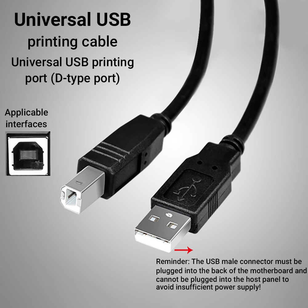 USB 2.0 Printer Cable/Type-B Square Connector for Printers, Scanners ...