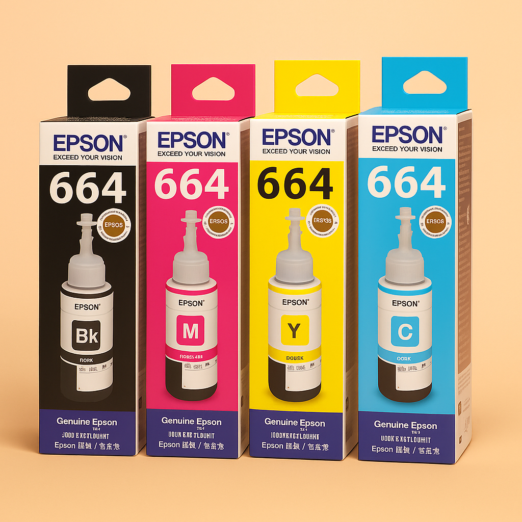 EPSON Bottled ink 664 (t664) Black, Cyan, Yellow, Magenta Bottle 70ml ...