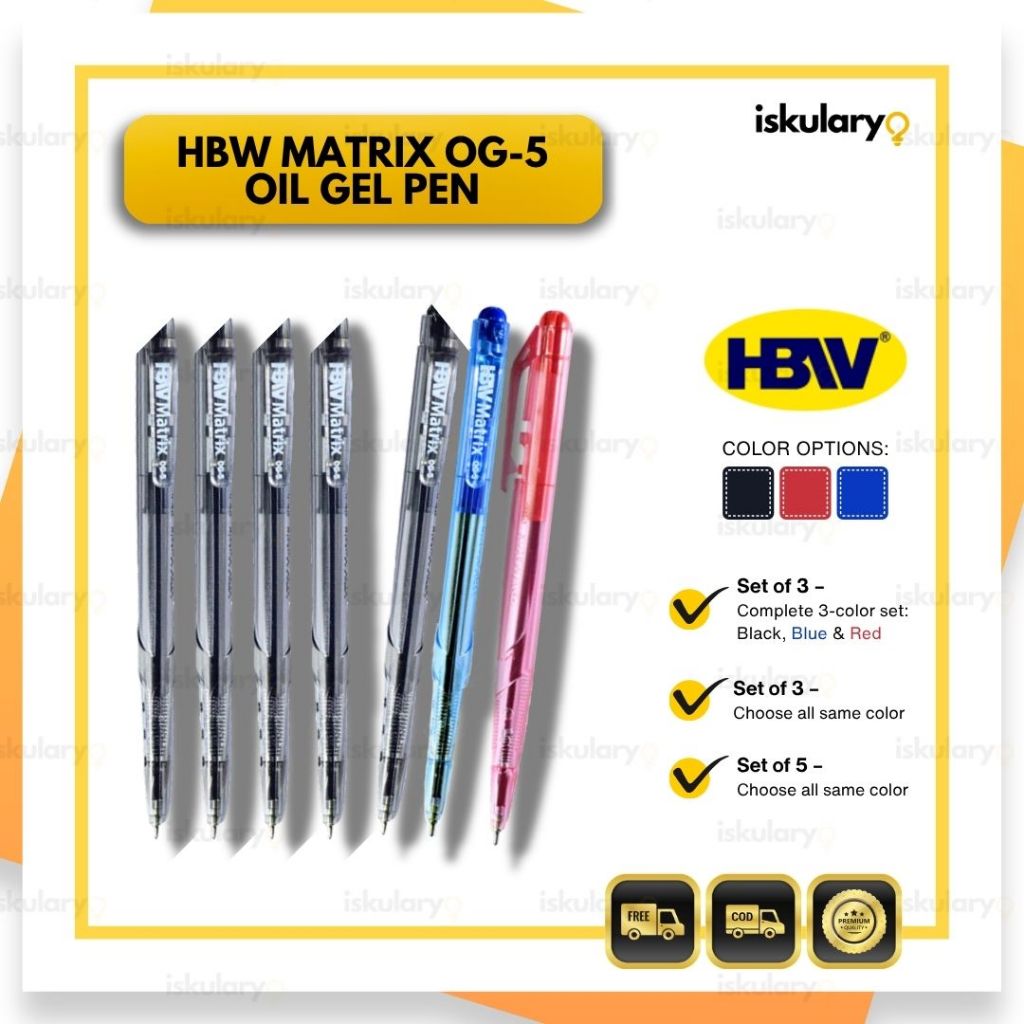 HBW MATRIX OG-5 Oil Gel Pen Set of 3/5 | HBW Ballpen 0.5 Retractable ...