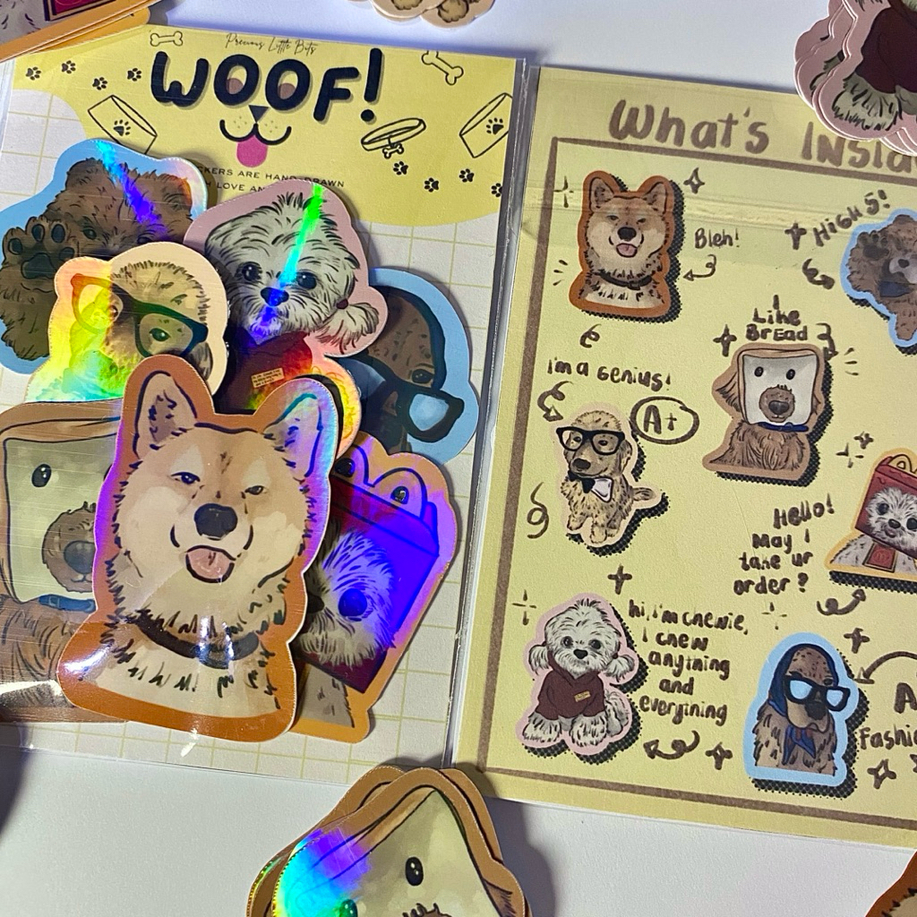 WOOF! hand-drawn holographic dog stickers! | Shopee Philippines