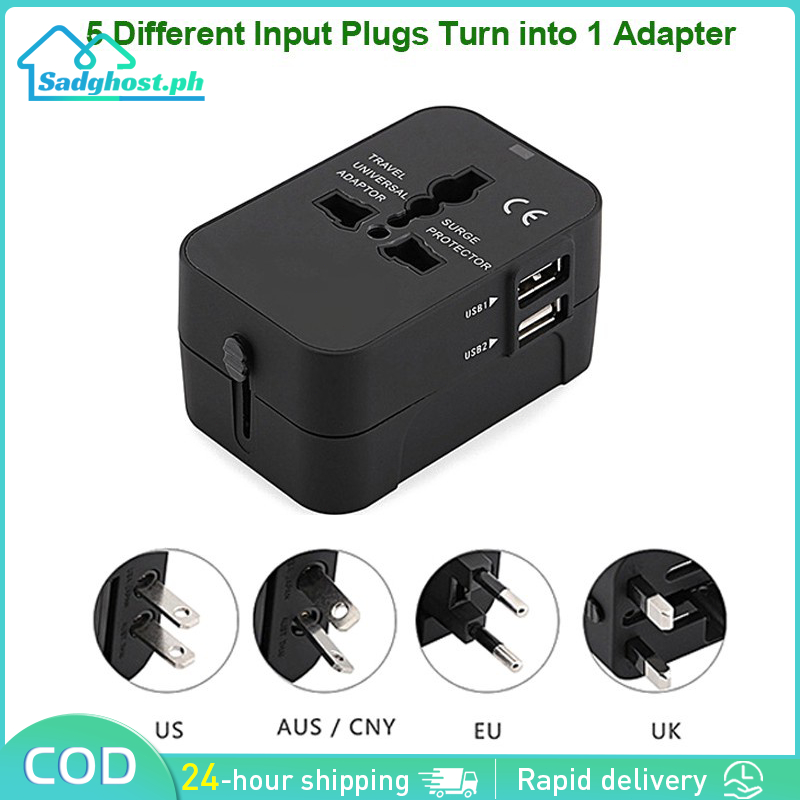 Universal Travel Plug Adapter 2 USB Port World Travel AC Power Charger AU US UK EU Converter ...
