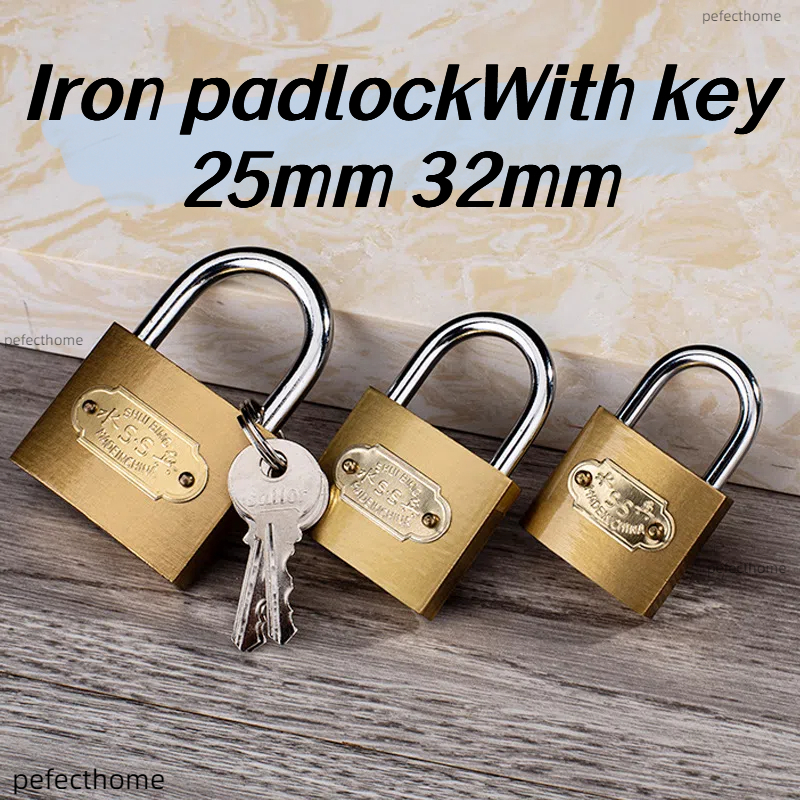 Iron Padlock With Keys Security Home Copper Padlock Square Heavy Duty ...