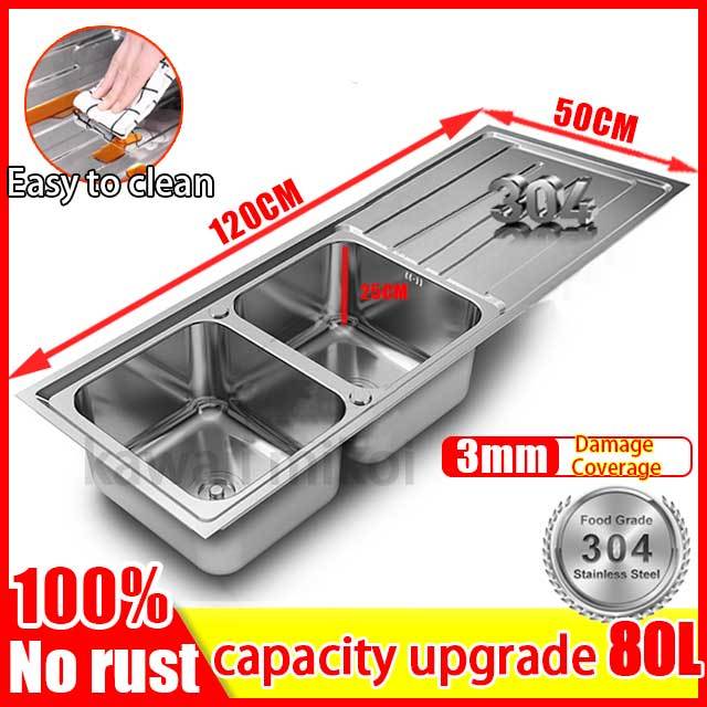【Lowest price】304-120*50cm Stainless steel kitchen sink Embedded lababo ...