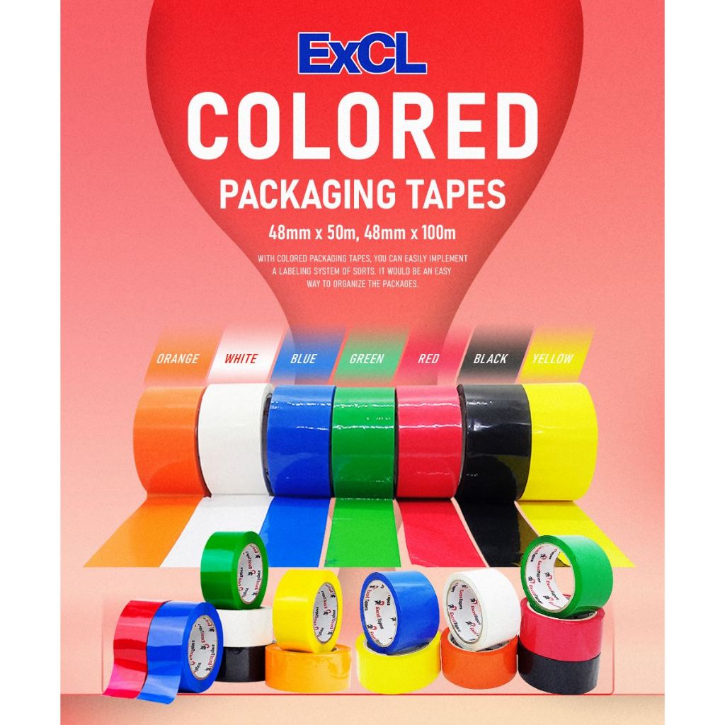ExCL - Colored Packaging Tape 48mm x 50m & 100m (1roll) | Shopee ...