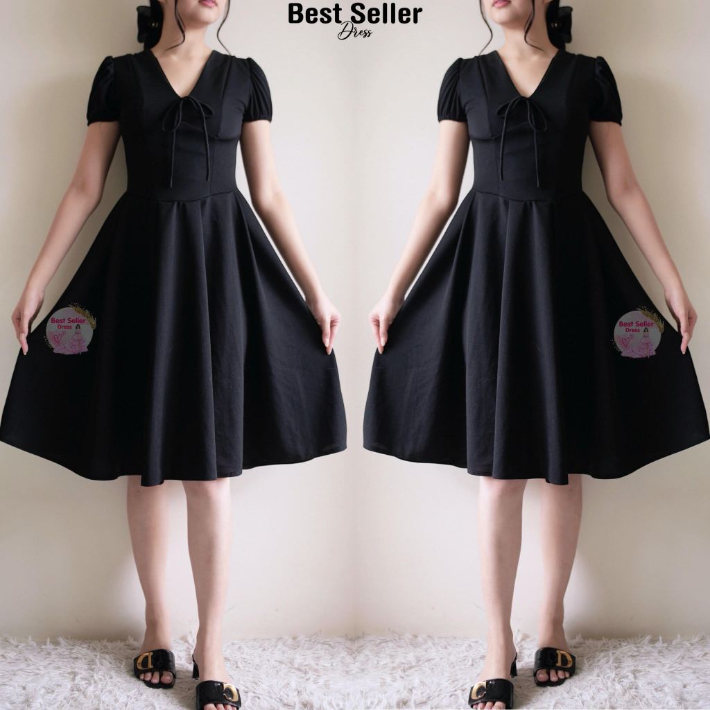 BSD Best Seller (XS-2XL) Latisha Puff Sleeves Midi Dress Casual (BEST ...