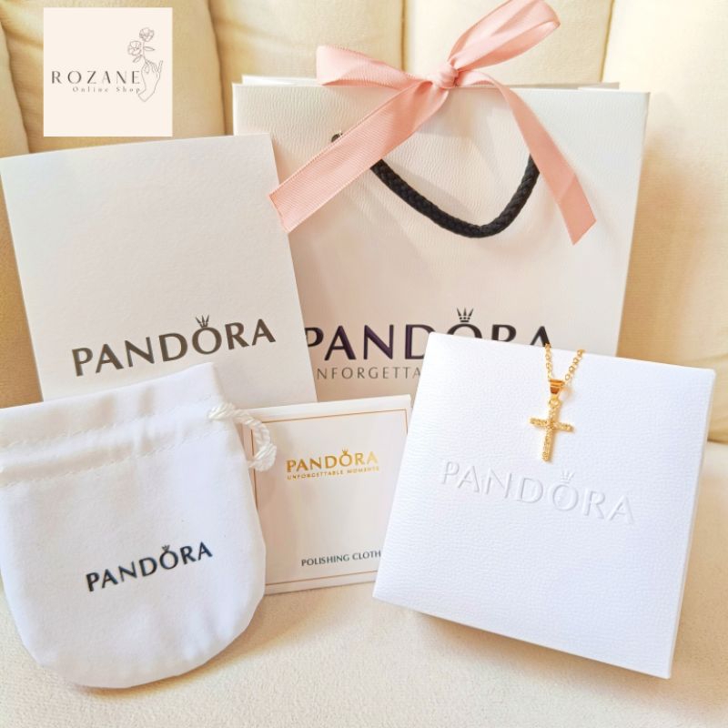 Pandora Minimalist Cross Gold Complete Gift Packaging | Shopee Philippines