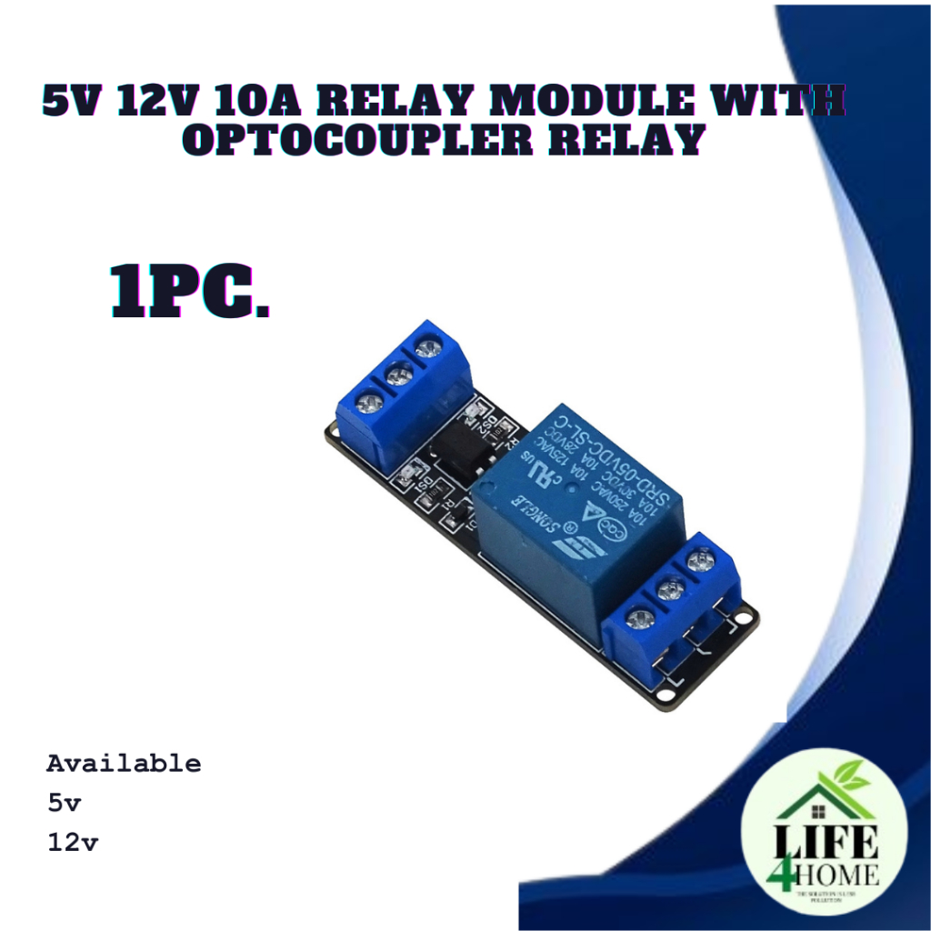 1 Channel 5V 12V 10A Relay Module with Optocoupler Relay (1pc.only ...