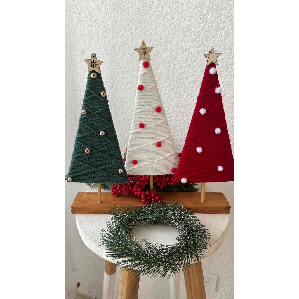 Handmade Tree Trio Decor Set ( Deep Red Trio ) Aesthetic Christmas Home ...