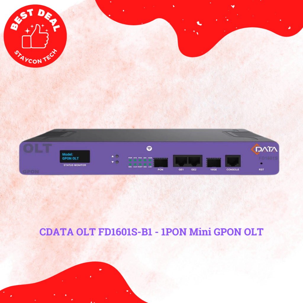 CDATA OLT FD1601S-B1 - 1PON Mini GPON OLT w/ Status Monitor, WiFi, (2) GbE RJ45 Ports, (1) 10G ...