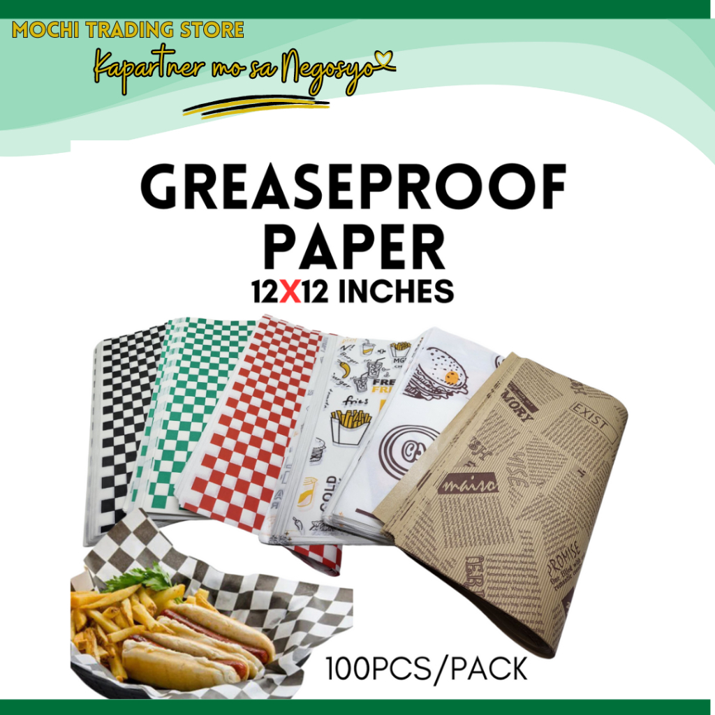 100pcs Grease Proof Paper Paper Food Liner Wrapper 12x12inches | Shopee ...