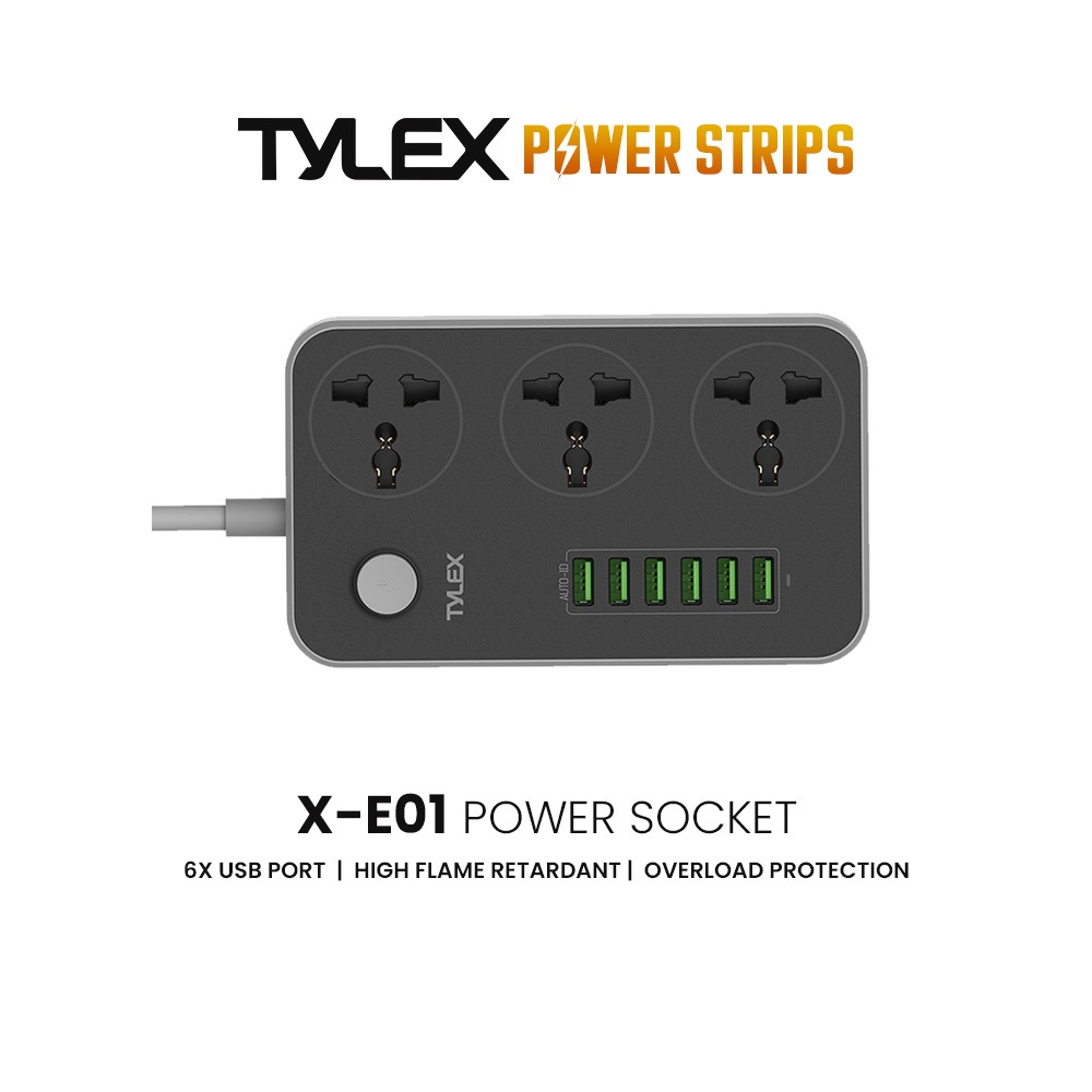 TYLEX X-E01 6 USB Power Strip Extension Power Socket | Shopee Philippines