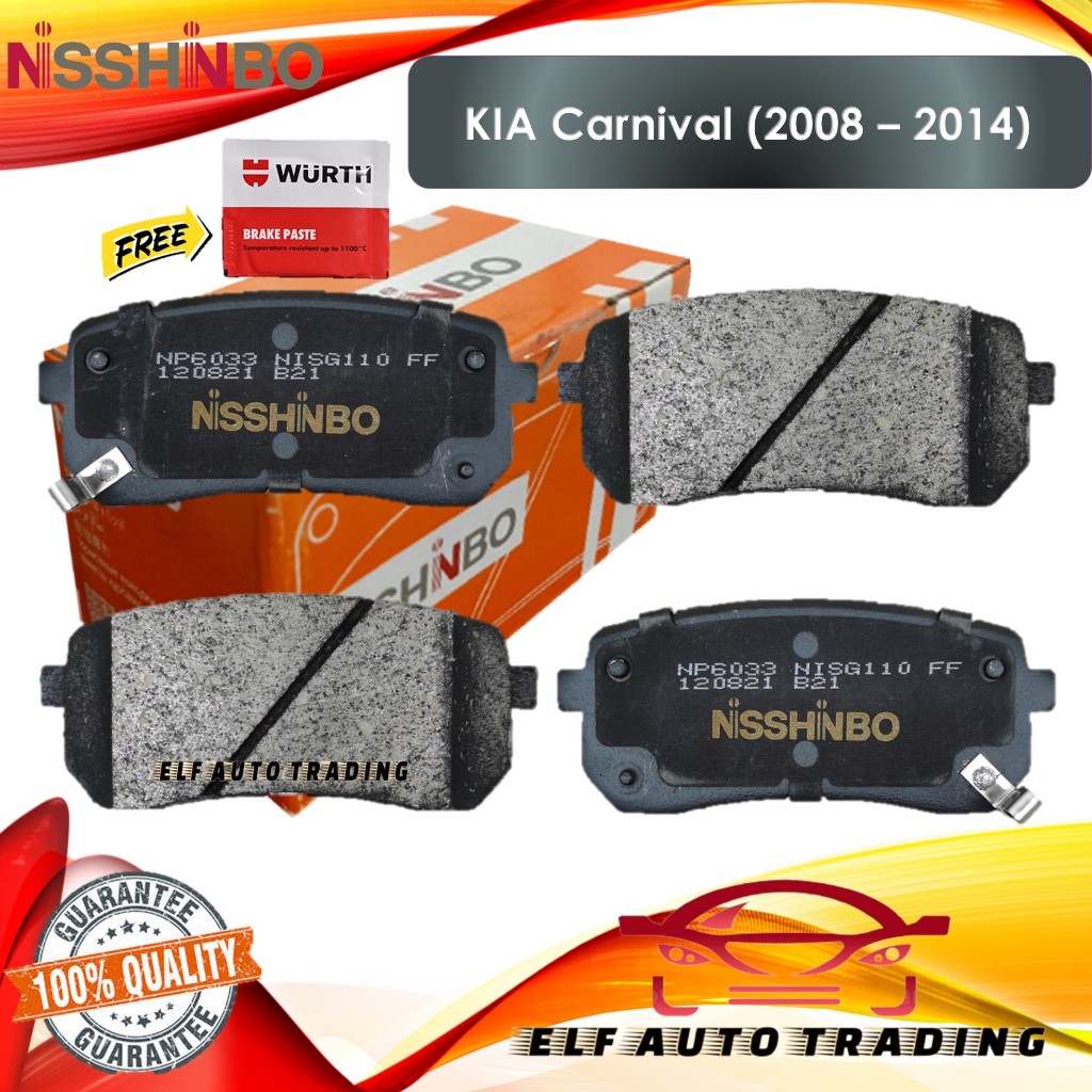 Genuine Nisshinbo Rear Brake Pads with SHIMS for KIA Carnival (2008 ...