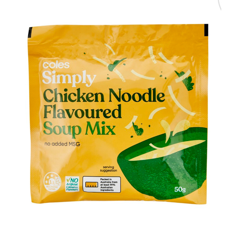 Coles Simply Chicken Noodle Flavoured Soup Mix no msg 50g {Australia ...