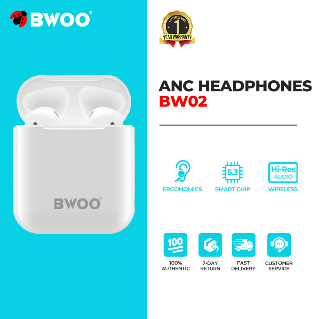 BWOO BW02 True Wireless Stereo Earbuds - Half-In-Ear Design, Bluetooth ...