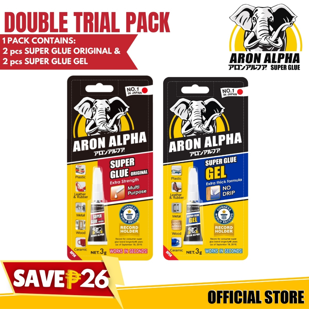 ARON ALPHA Double Trial Pack | (2pcs Super Glue Original and 2pcs Super ...