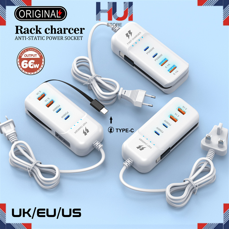 4 Port USB Charger With Type C Socket Extension Cable Multi Port Dual ...