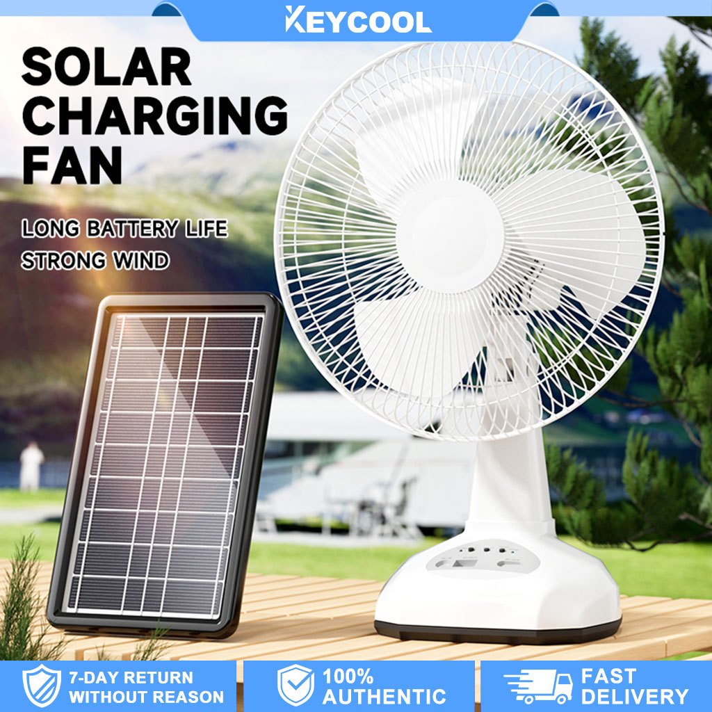 Keycool Solar Electric Fan Stand Fan 14" Chargeable Portable Fan With ...