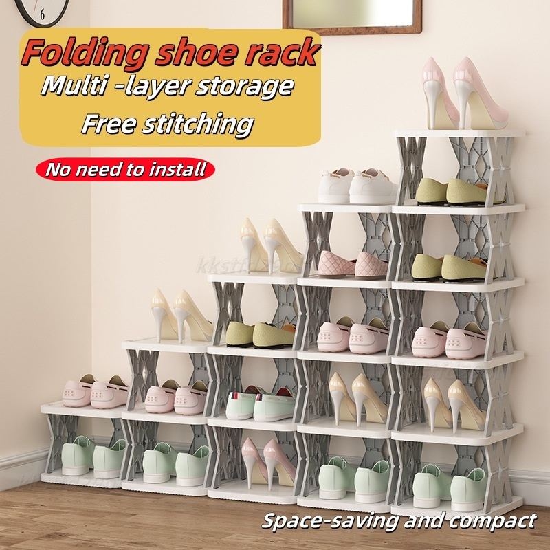 Multi -layer Foldable Shoe Rack, Simple Stacking Shoes Organize Storage ...