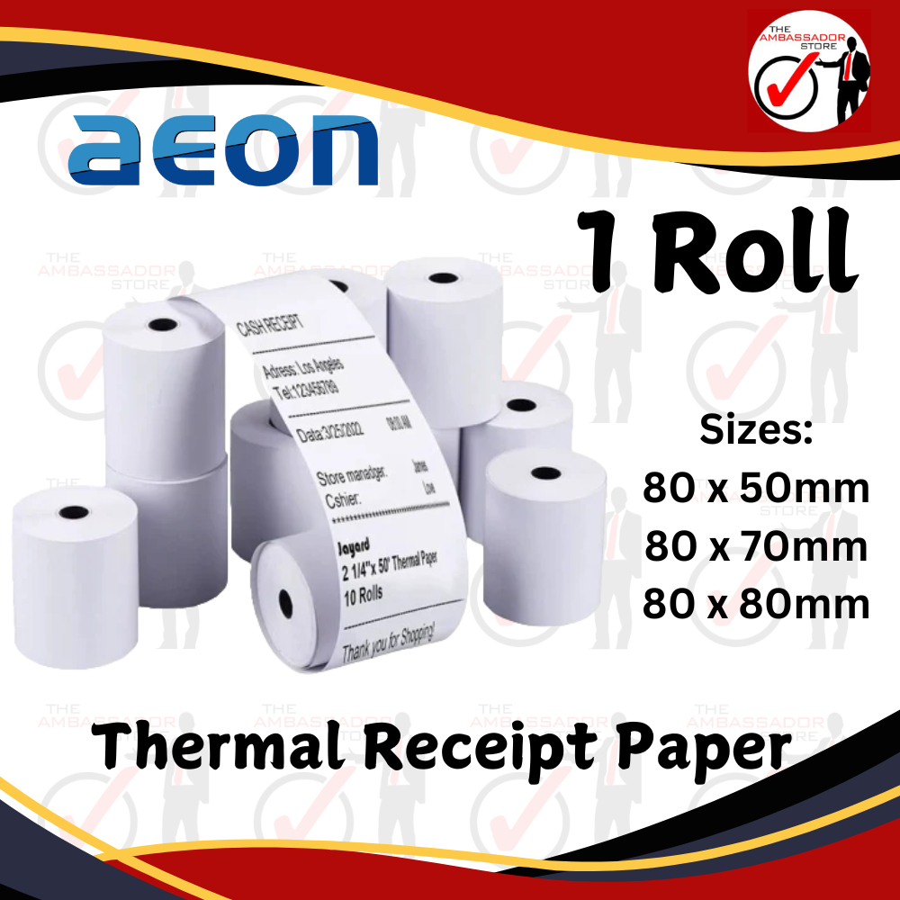 AEON Thermal POS Receipt Paper 1Roll 70GSM Core 80x50mm/80x70mm/80x80mm ...