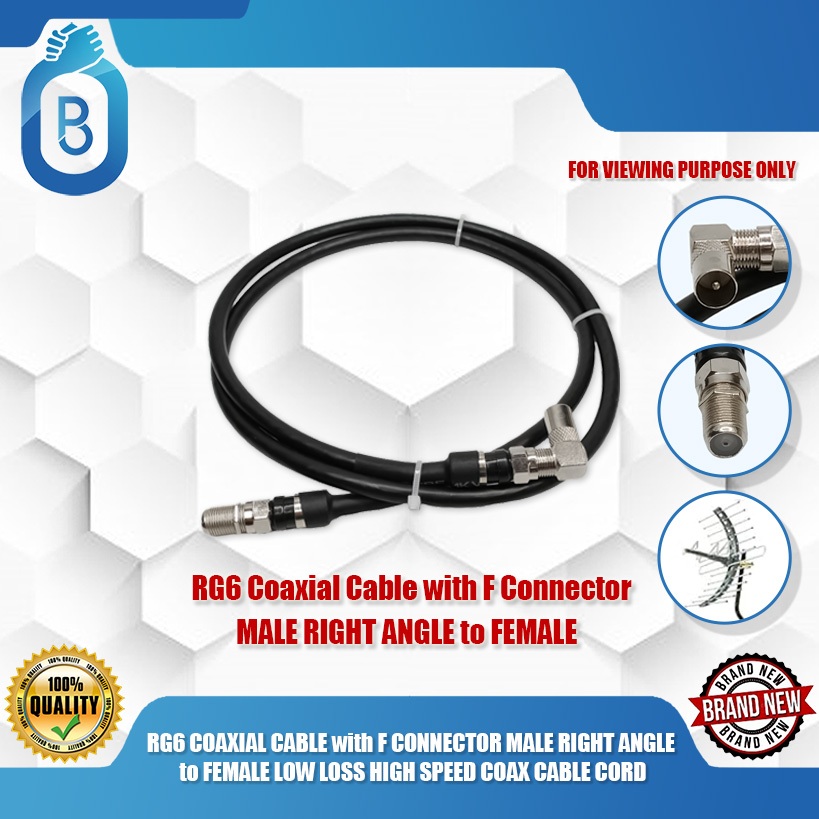 RG6 COAXIAL CABLE with F CONNECTOR MALE RIGHT ANGLE to FEMALE LOW LOSS ...