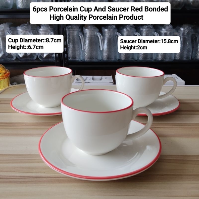 3pcs Porcelain Cup And Saucer Red Bonded High Quality Porcelain Product ...
