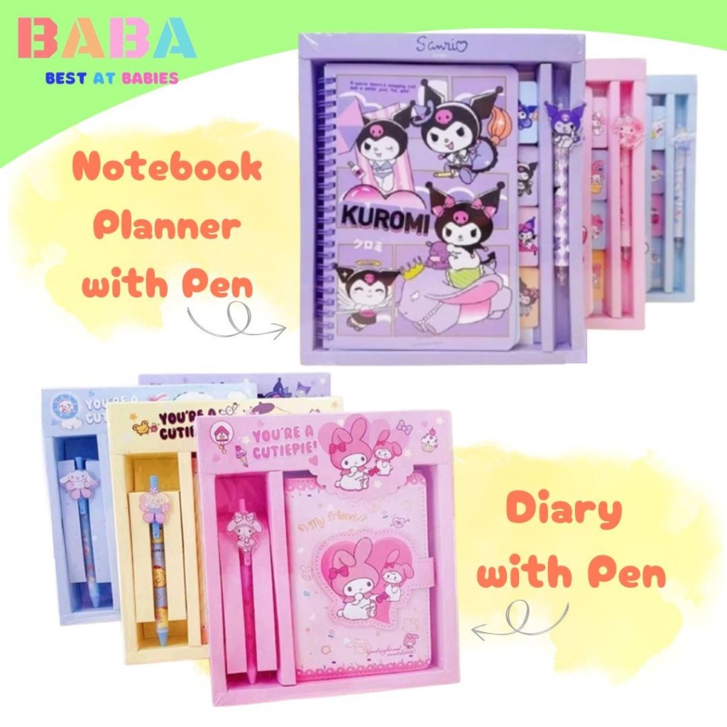 BABA Cute Cartoon Diary Journal Set Notebook Planner with Pen Stationery Office School Gift Sets ...
