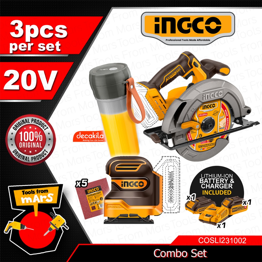 INGCO 3pcs Combo Kit Cordless Circular Saw & Sheet Sander with Portable ...