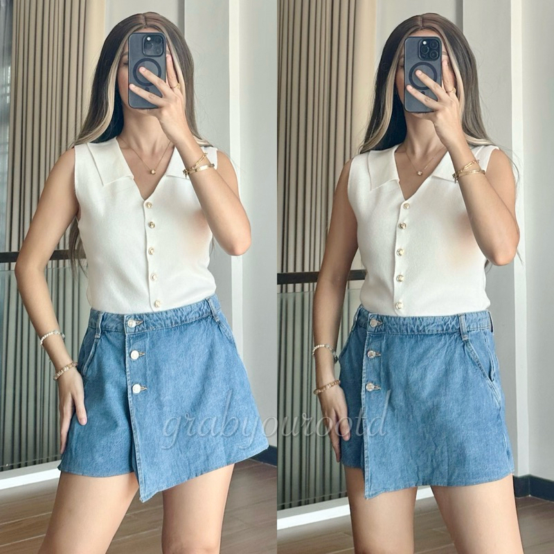 ZRA Denim Skort Highwaist Palda Short - grabyourootd | Shopee Philippines