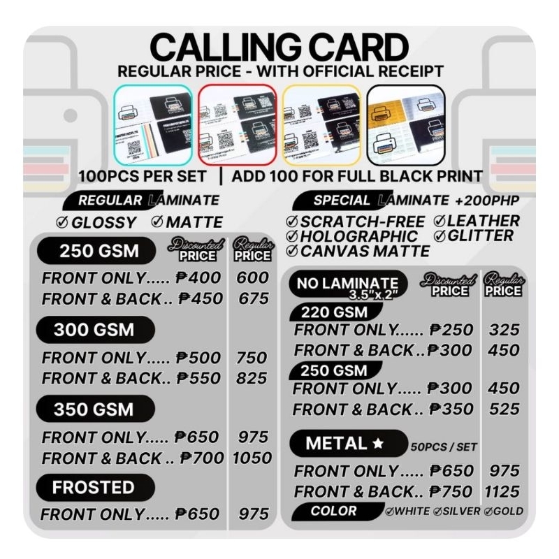 Business Card Calling Card Sample Set + 1 Specified Card with your ...