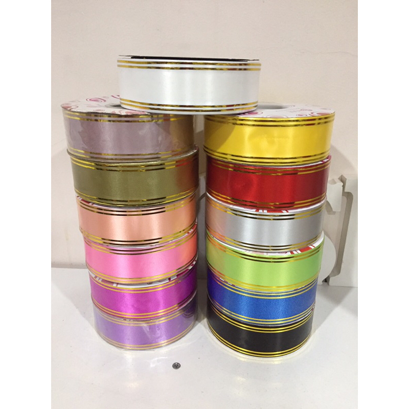 Plastic Ribbon with gold eding 38mmx70yards (PRG9) | Shopee Philippines