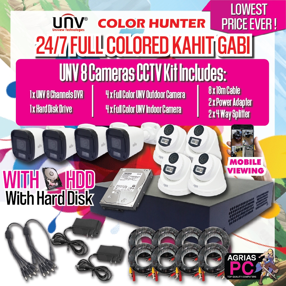 UNV 8 CAMERA FULL COLOR CCTV KIT / BRAND NEW DVR 8 Channel / WITH HARD ...