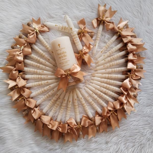 Champagne Gold Cross Personalized Baptismal Candles Christening Debut ...