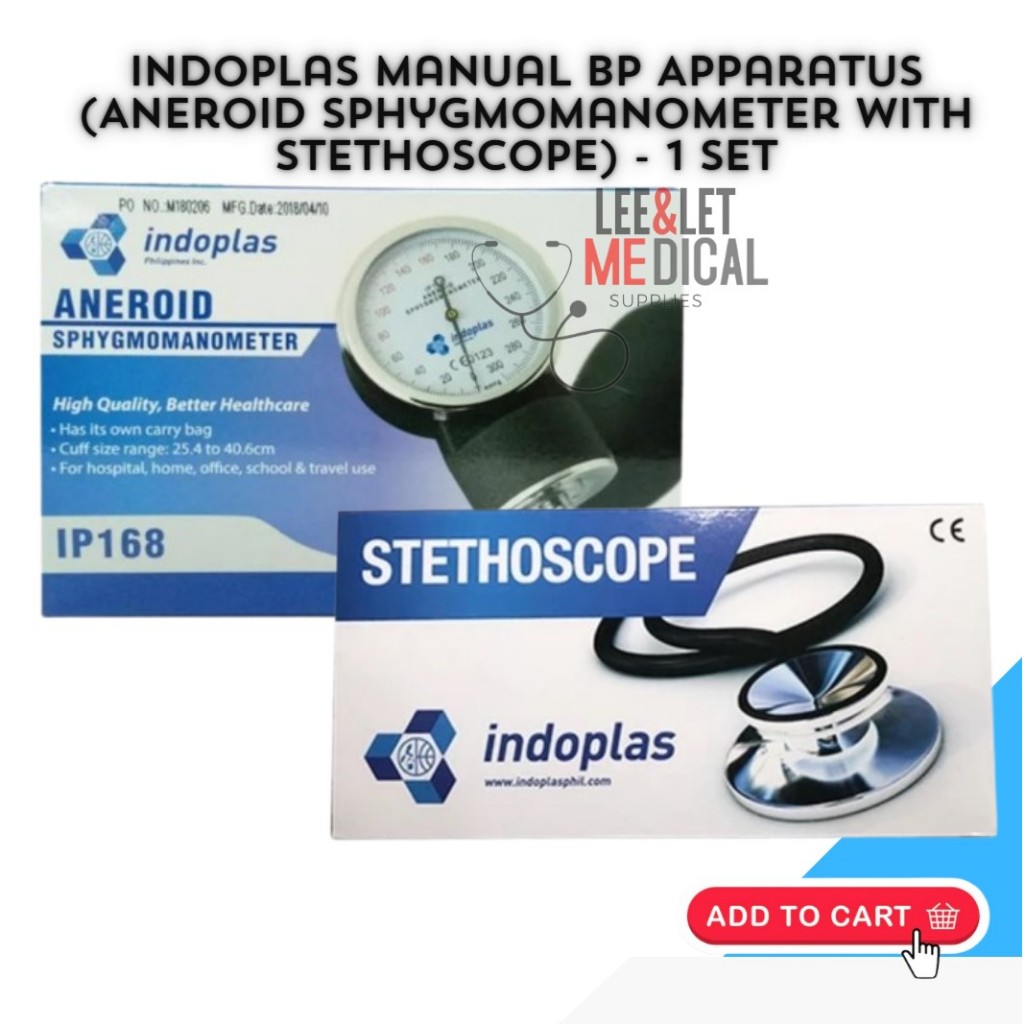 (L&L-J) Indoplas Manual BP Apparatus (Aneroid Sphygmomanometer with Stethoscope) - 1 Set ...