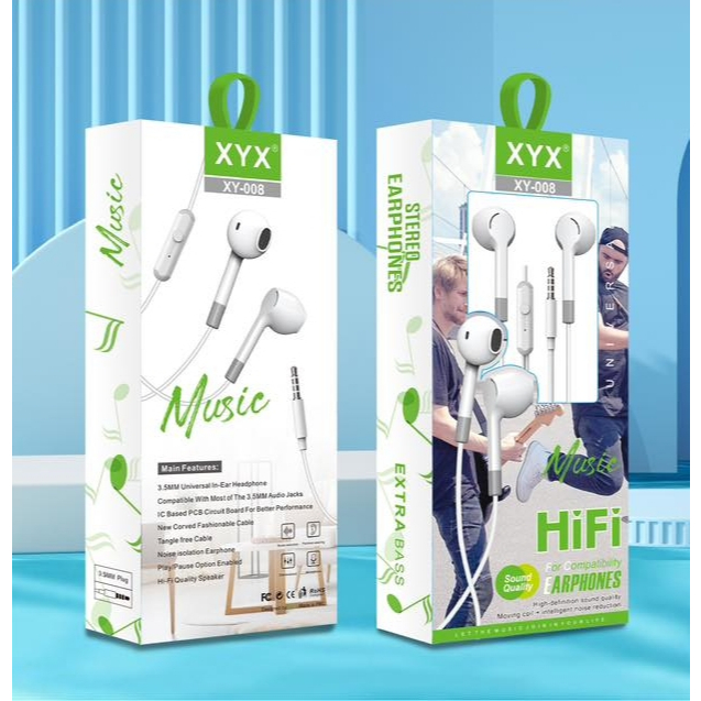 XY-008 Wired Headset In Ear Flat Wire Earplugs 3.5mm Headset ( Black/White ) | Shopee Philippines