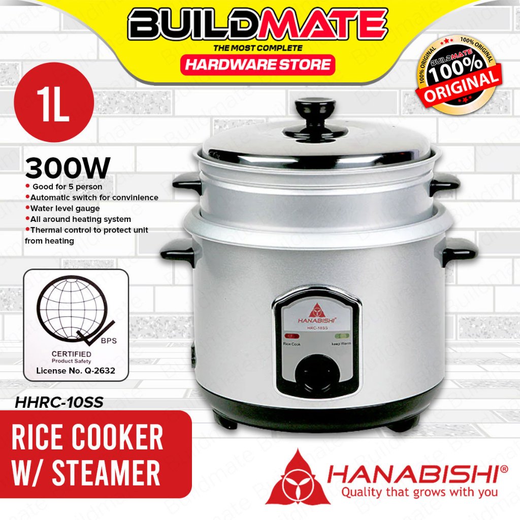 BUILDMATE Hanabishi 300W Rice Cooker with Steamer 1-Liter Silver Series ...