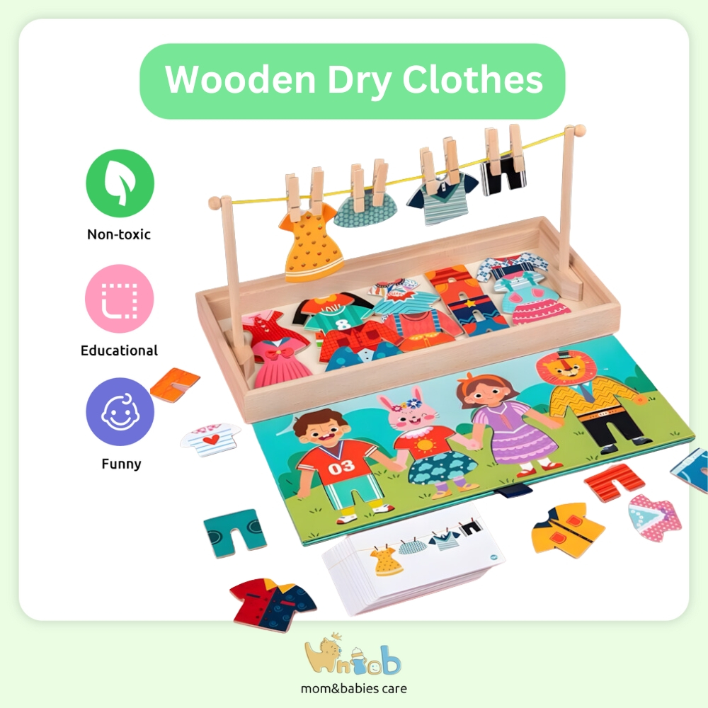 Hntob Wooden Dry Clothes Dressing Game Dress Up Puzzle Creative Kids ...