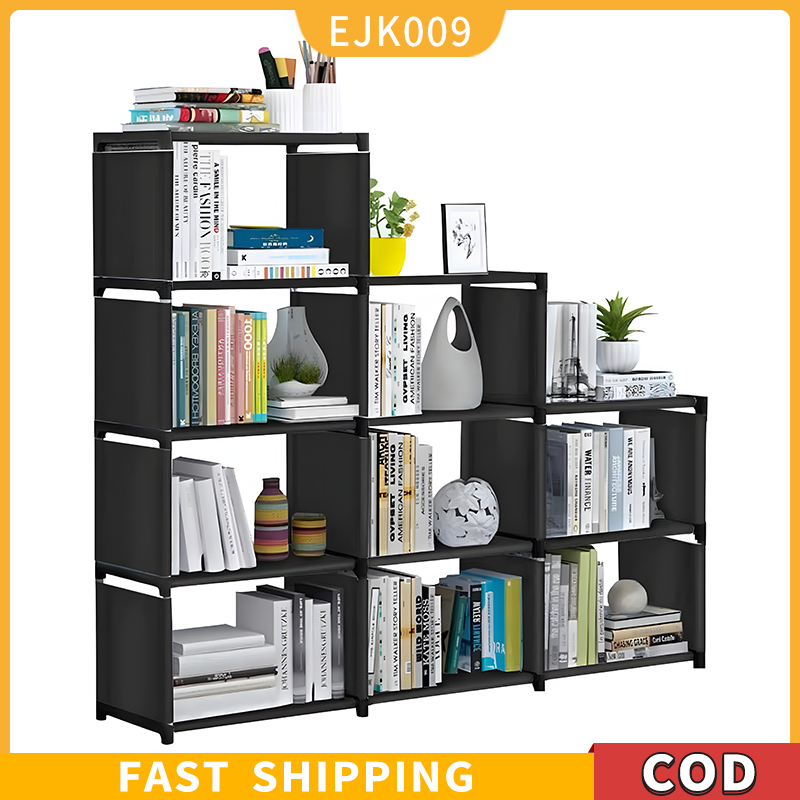 ⚡️COD⚡️4-Tier 9 Cubes DIY DIY BookShelf Double Storage Rack Storey ...