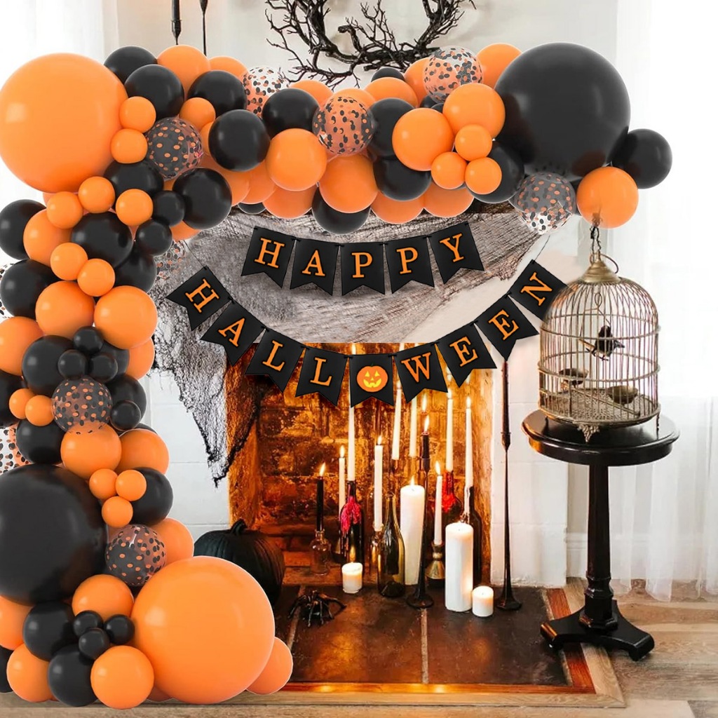 Black Orange Halloween Balloons Set Halloween Party Balloons Happy ...